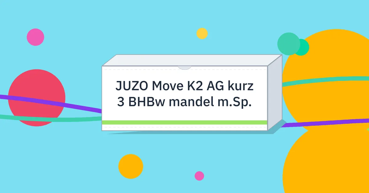 Symbolbild: Packung mit der Aufschrift JUZO Move K2 AG kurz 3 BHBw mandel m.Sp. (PZN 16645992) – Verfügbarkeit und Bezug in Apotheken in Frankfurt am Main