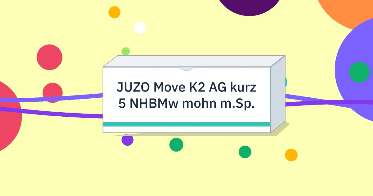 Symbolbild: Packung mit der Aufschrift JUZO Move K2 AG kurz 5 NHBMw mohn m.Sp. (PZN 18559162) – Verfügbarkeit und Bezug in Apotheken in Frankfurt am Main