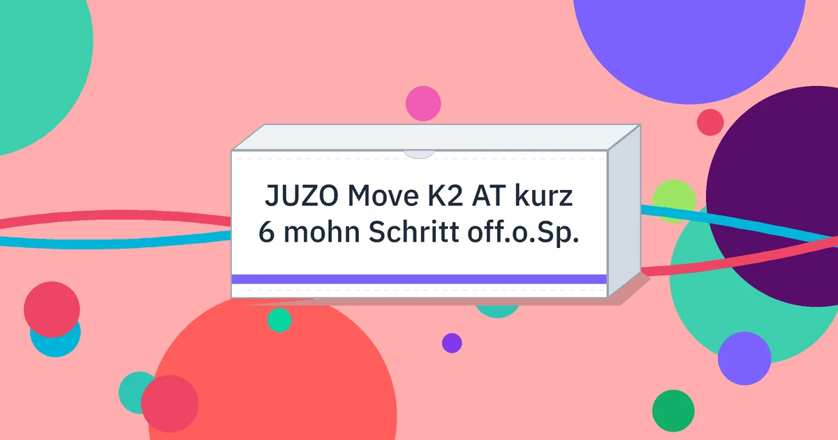 Symbolbild: Packung mit der Aufschrift JUZO Move K2 AT kurz 6 mohn Schritt off.o.Sp. (PZN 20676171) – Verfügbarkeit und Bezug in Apotheken in Frankfurt am Main