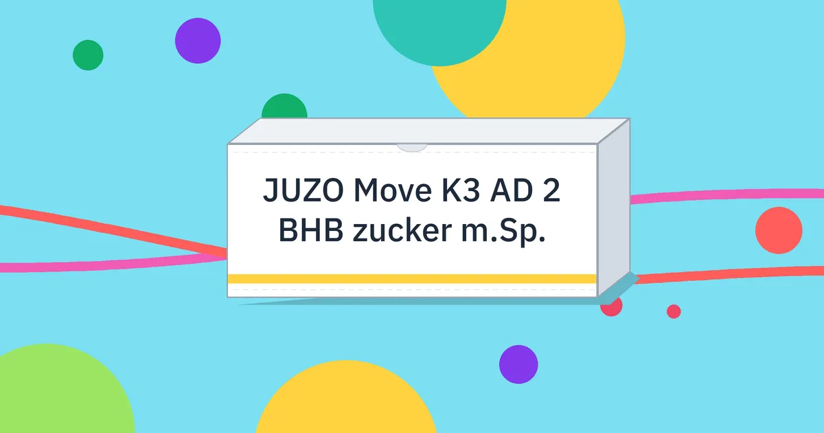 Symbolbild: Packung mit der Aufschrift JUZO Move K3 AD 2 BHB zucker m.Sp. (PZN 18566966) – Verfügbarkeit und Bezug in Apotheken in Frankfurt am Main