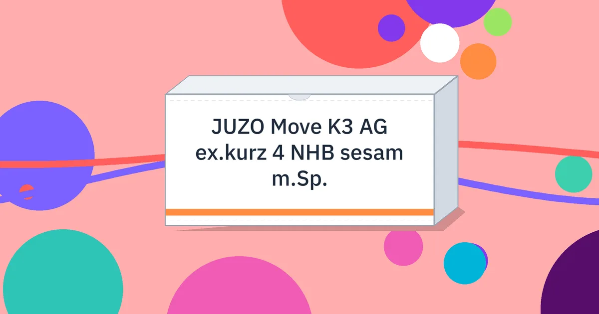 Symbolbild: Packung mit der Aufschrift JUZO Move K3 AG ex.kurz 4 NHB sesam m.Sp. (PZN 18583189) – Verfügbarkeit und Bezug in Apotheken in Frankfurt am Main