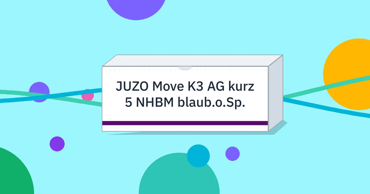 Symbolbild: Packung mit der Aufschrift JUZO Move K3 AG kurz 5 NHBM blaub.o.Sp. (PZN 18592538) – Verfügbarkeit und Bezug in Apotheken in Frankfurt am Main