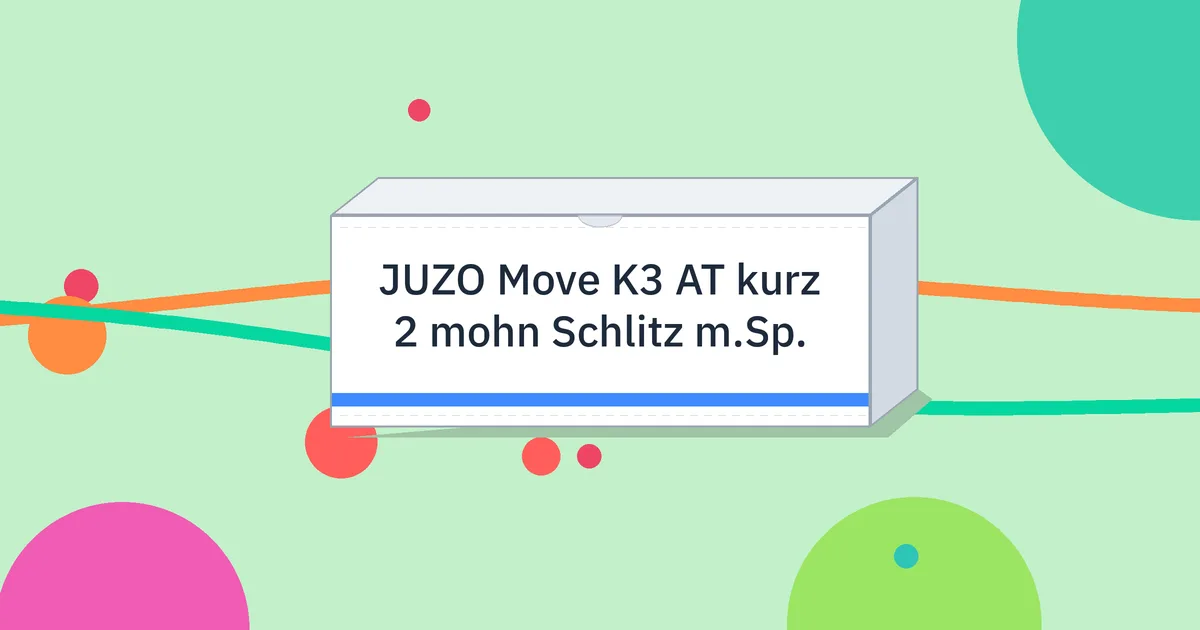 Symbolbild: Packung mit der Aufschrift JUZO Move K3 AT kurz 2 mohn Schlitz m.Sp. (PZN 20684354) – Verfügbarkeit und Bezug in Apotheken in Frankfurt am Main