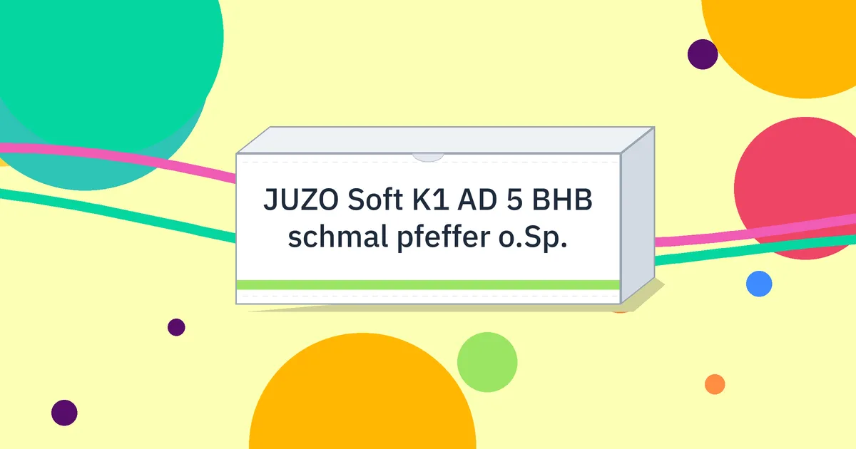 Symbolbild: Packung mit der Aufschrift JUZO Soft K1 AD 5 BHB schmal pfeffer o.Sp. (PZN 15462858) – Verfügbarkeit und Bezug in Apotheken in Frankfurt am Main