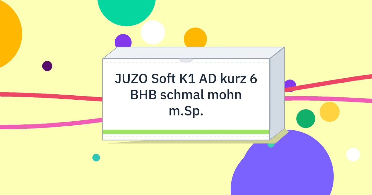 Symbolbild: Packung mit der Aufschrift JUZO Soft K1 AD kurz 6 BHB schmal mohn m.Sp. (PZN 15461965) – Verfügbarkeit und Bezug in Apotheken in Frankfurt am Main