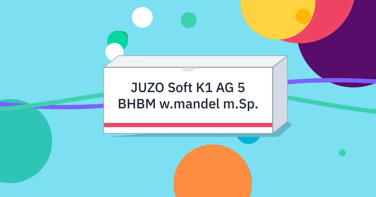 Symbolbild: Packung mit der Aufschrift JUZO Soft K1 AG 5 BHBM w.mandel m.Sp. (PZN 14863087) – Verfügbarkeit und Bezug in Apotheken in Frankfurt am Main