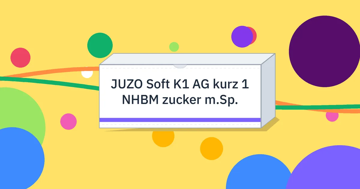 Symbolbild: Packung mit der Aufschrift JUZO Soft K1 AG kurz 1 NHBM zucker m.Sp. (PZN 15015941) – Verfügbarkeit und Bezug in Apotheken in Frankfurt am Main