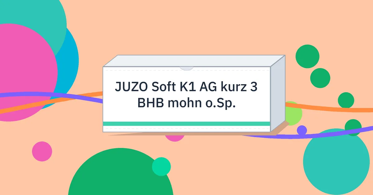 Symbolbild: Packung mit der Aufschrift JUZO Soft K1 AG kurz 3 BHB mohn o.Sp. (PZN 14823136) – Verfügbarkeit und Bezug in Apotheken in Frankfurt am Main
