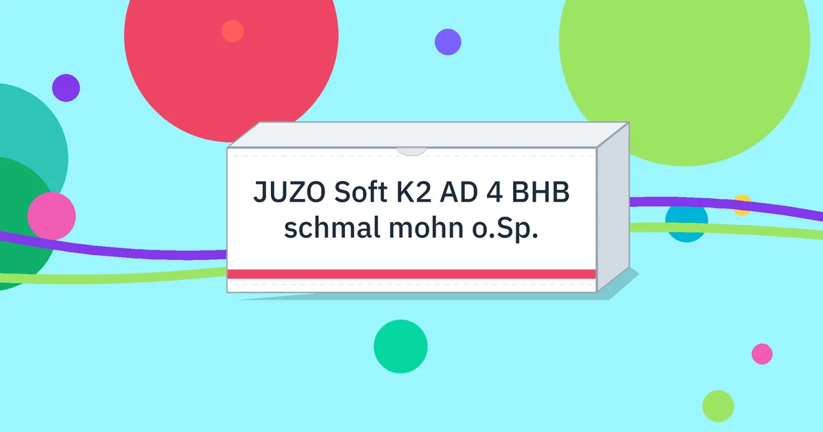 Symbolbild: Packung mit der Aufschrift JUZO Soft K2 AD 4 BHB schmal mohn o.Sp. (PZN 15467318) – Verfügbarkeit und Bezug in Apotheken in Frankfurt am Main