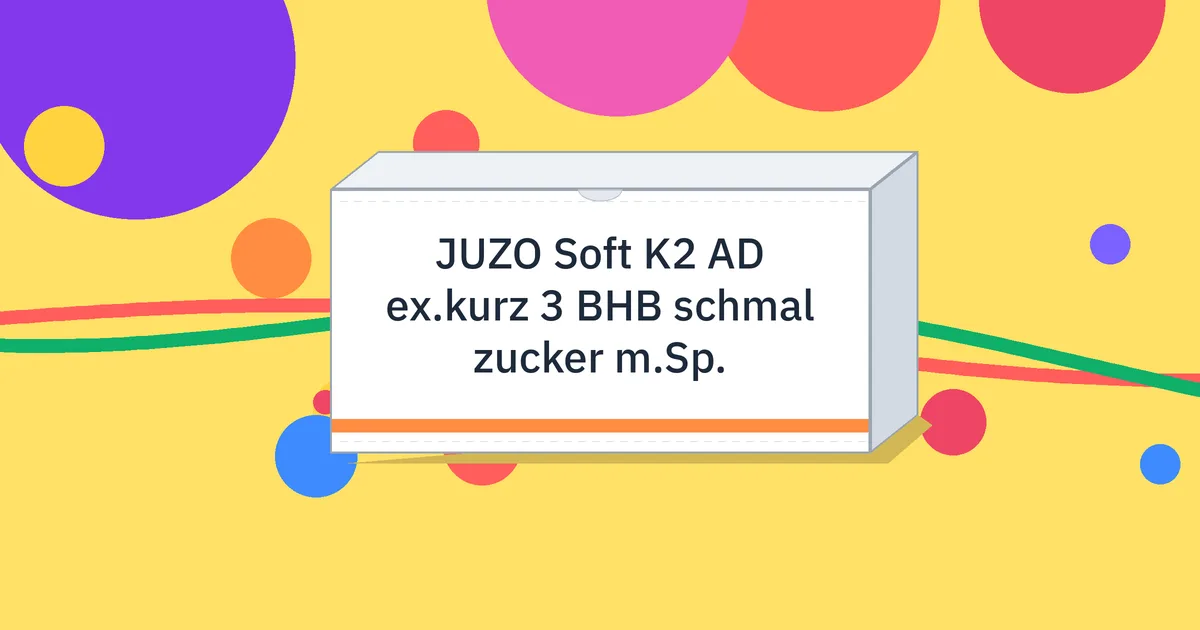 Symbolbild: Packung mit der Aufschrift JUZO Soft K2 AD ex.kurz 3 BHB schmal zucker m.Sp. (PZN 15466141) – Verfügbarkeit und Bezug in Apotheken in Frankfurt am Main