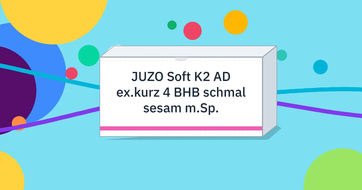 Symbolbild: Packung mit der Aufschrift JUZO Soft K2 AD ex.kurz 4 BHB schmal sesam m.Sp. (PZN 15466359) – Verfügbarkeit und Bezug in Apotheken in Frankfurt am Main