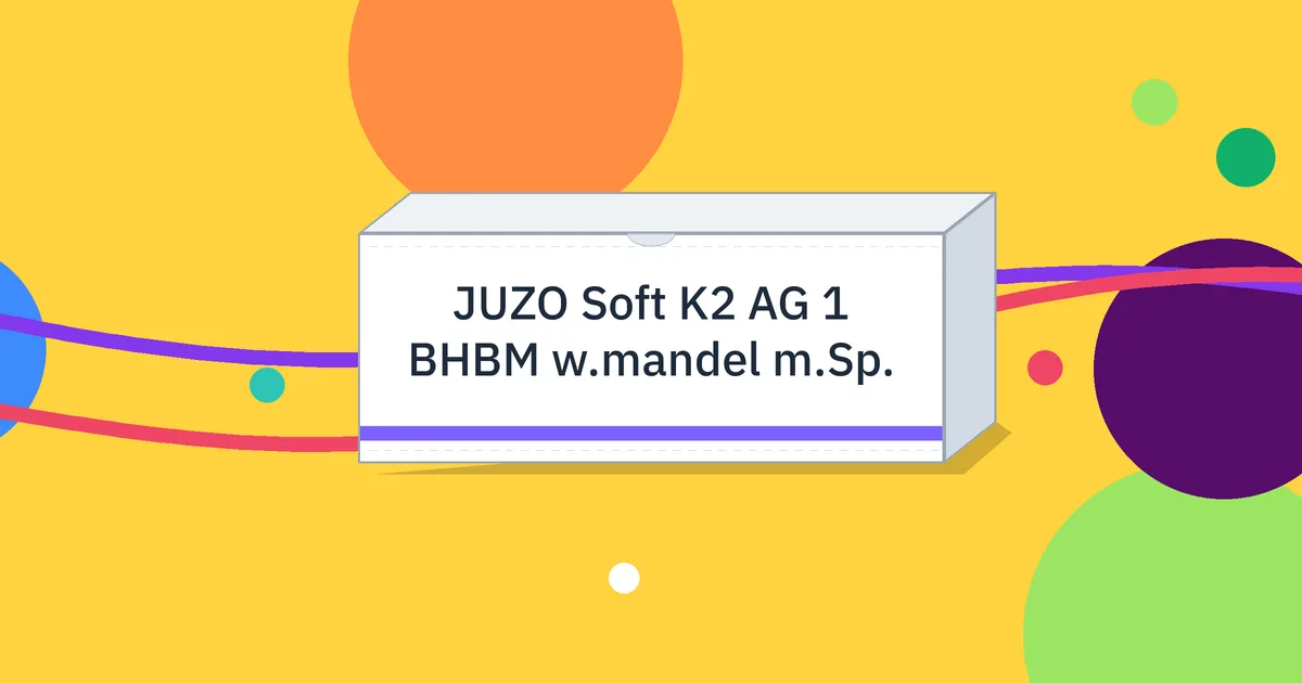 Symbolbild: Packung mit der Aufschrift JUZO Soft K2 AG 1 BHBM w.mandel m.Sp. (PZN 14867010) – Verfügbarkeit und Bezug in Apotheken in Frankfurt am Main