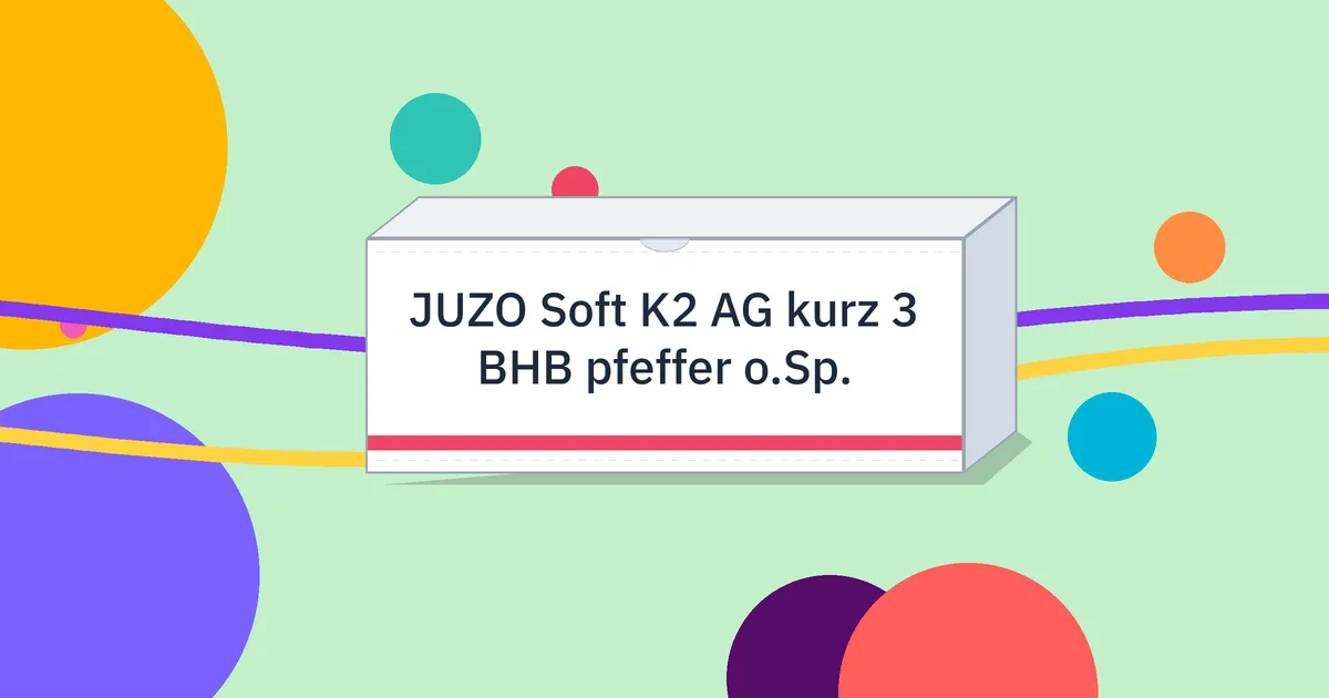 Symbolbild: Packung mit der Aufschrift JUZO Soft K2 AG kurz 3 BHB pfeffer o.Sp. (PZN 14826608) – Verfügbarkeit und Bezug in Apotheken in Frankfurt am Main