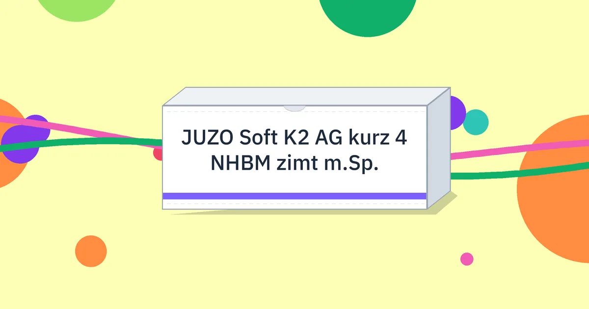Symbolbild: Packung mit der Aufschrift JUZO Soft K2 AG kurz 4 NHBM zimt m.Sp. (PZN 15020592) – Verfügbarkeit und Bezug in Apotheken in Frankfurt am Main
