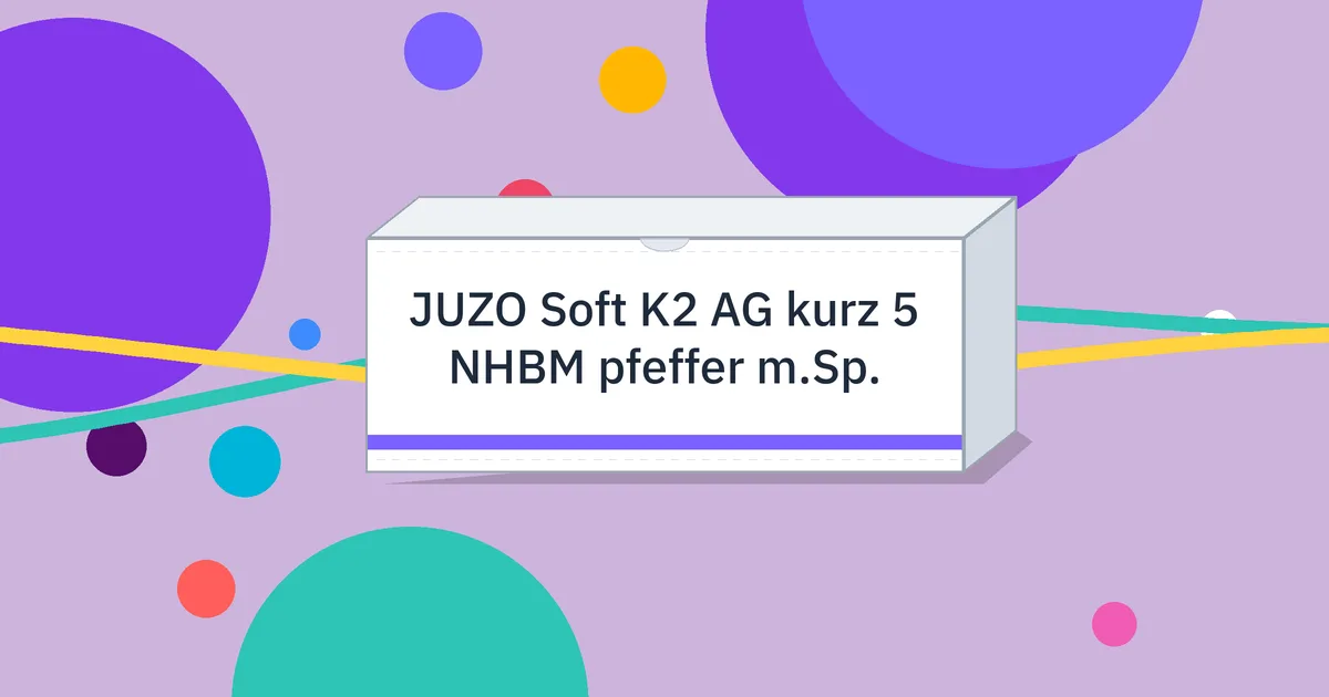 Symbolbild: Packung mit der Aufschrift JUZO Soft K2 AG kurz 5 NHBM pfeffer m.Sp. (PZN 14998551) – Verfügbarkeit und Bezug in Apotheken in Frankfurt am Main