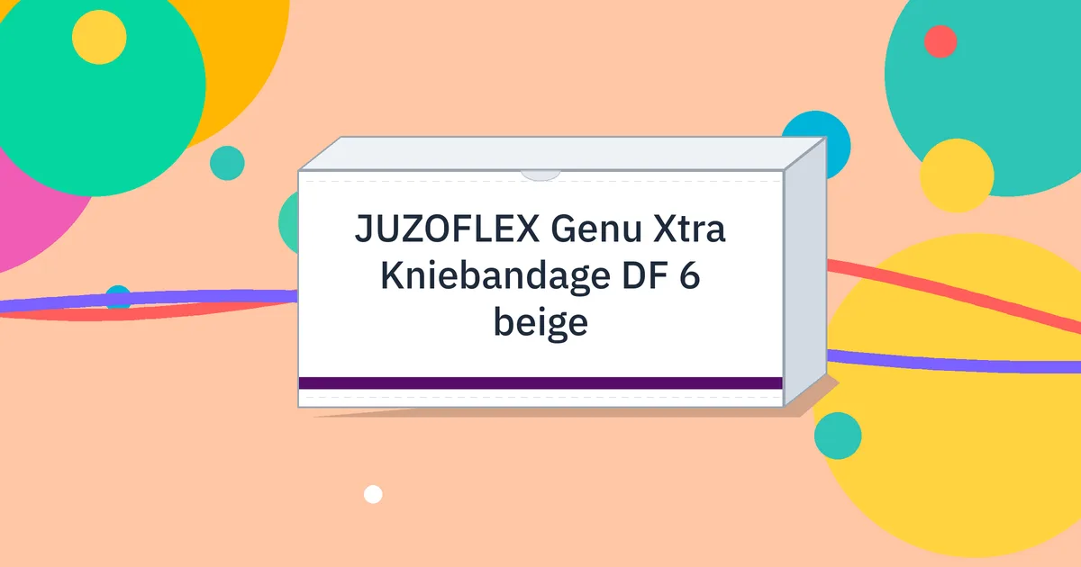 Symbolbild: Packung mit der Aufschrift JUZOFLEX Genu Xtra Kniebandage DF 6 beige (PZN 16497623) – Verfügbarkeit und Bezug in Apotheken in Frankfurt am Main