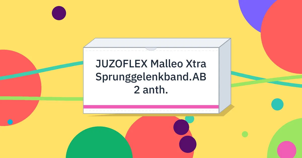 Symbolbild: Packung mit der Aufschrift JUZOFLEX Malleo Xtra Sprunggelenkband.AB 2 anth. (PZN 16635930) – Verfügbarkeit und Bezug in Apotheken in Frankfurt am Main