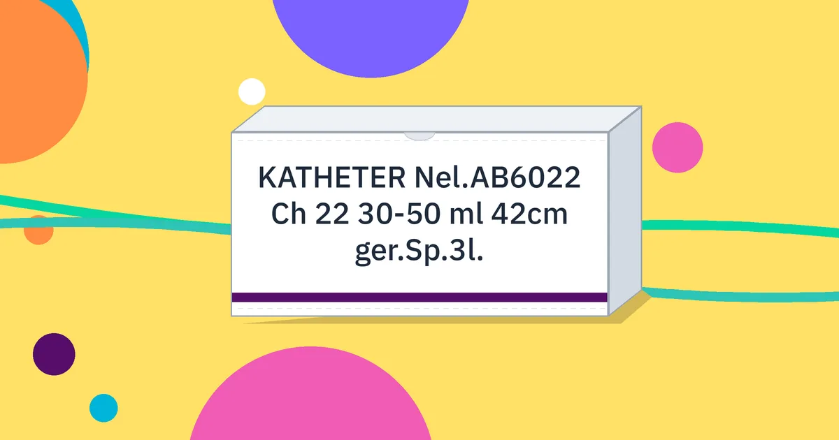 Symbolbild: Packung mit der Aufschrift KATHETER Nel.AB6022 Ch 22 30-50 ml 42cm ger.Sp.3l. (PZN 00152773) – Verfügbarkeit und Bezug in Apotheken in Frankfurt am Main