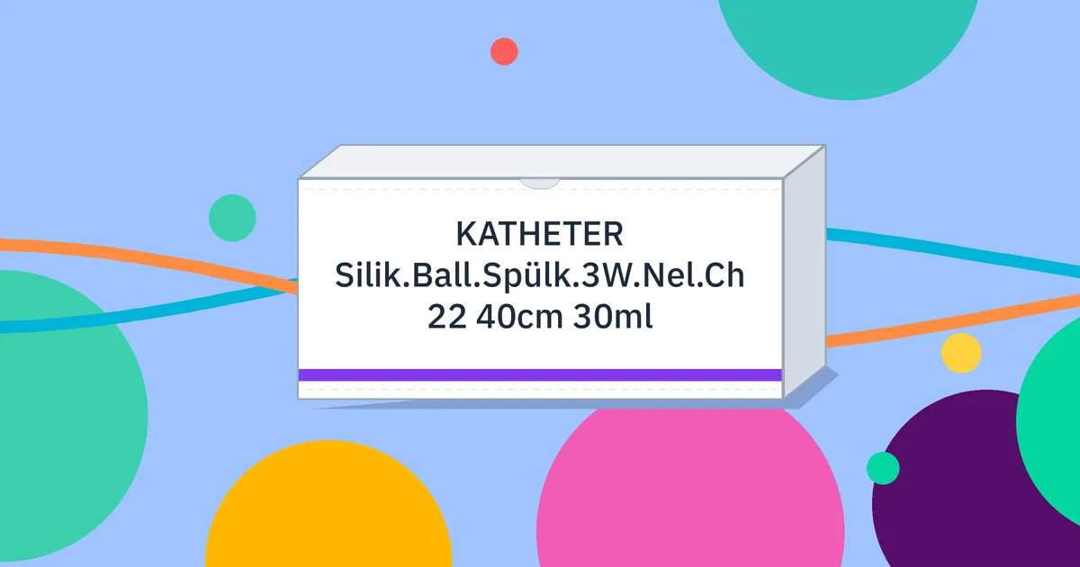 Symbolbild: Packung mit der Aufschrift KATHETER Silik.Ball.Spülk.3W.Nel.Ch 22 40cm 30ml (PZN 07653188) – Verfügbarkeit und Bezug in Apotheken in Frankfurt am Main