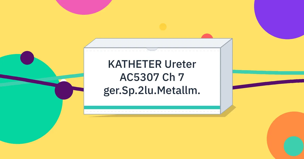 Symbolbild: Packung mit der Aufschrift KATHETER Ureter AC5307 Ch 7 ger.Sp.2lu.Metallm. (PZN 00153956) – Verfügbarkeit und Bezug in Apotheken in Frankfurt am Main