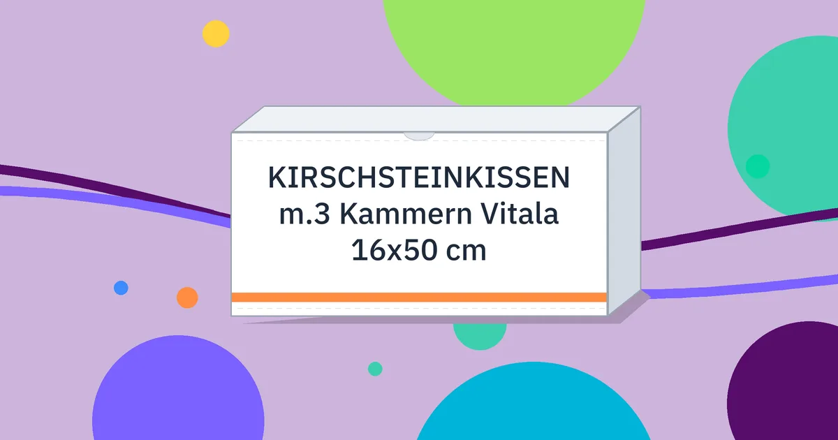 Symbolbild: Packung mit der Aufschrift KIRSCHSTEINKISSEN m.3 Kammern Vitala 16x50 cm (PZN 03647015) – Verfügbarkeit und Bezug in Apotheken in Frankfurt am Main
