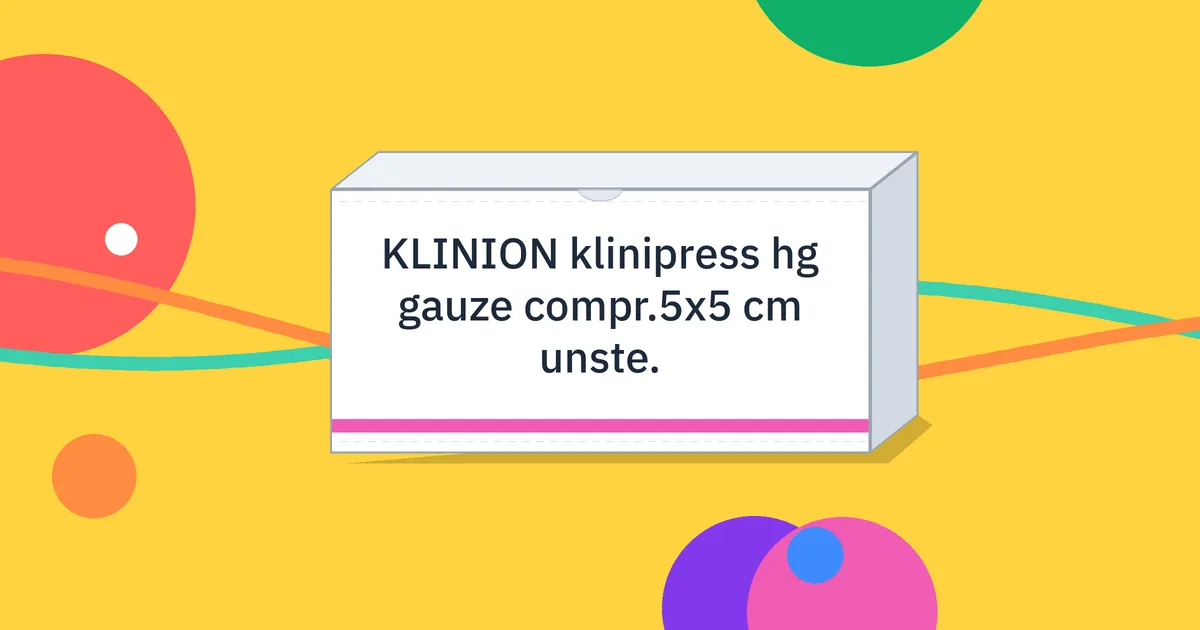 Symbolbild: Packung mit der Aufschrift KLINION klinipress hg gauze compr.5x5 cm unste. (PZN 19520860) – Verfügbarkeit und Bezug in Apotheken in Frankfurt am Main