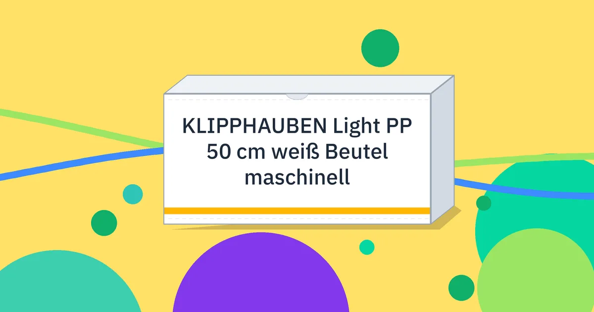 Symbolbild: Packung mit der Aufschrift KLIPPHAUBEN Light PP 50 cm weiß Beutel maschinell (PZN 20607023) – Verfügbarkeit und Bezug in Apotheken in Frankfurt am Main