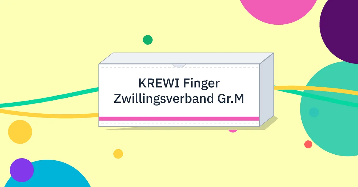 Symbolbild: Packung mit der Aufschrift KREWI Finger Zwillingsverband Gr.M (PZN 06473478) – Verfügbarkeit und Bezug in Apotheken in Frankfurt am Main