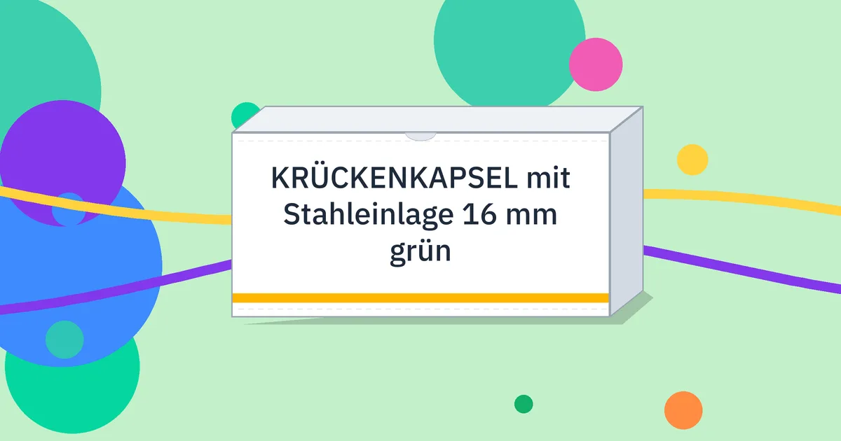 Symbolbild: Packung mit der Aufschrift KRÜCKENKAPSEL mit Stahleinlage 16 mm grün (PZN 10075105) – Verfügbarkeit und Bezug in Apotheken in Frankfurt am Main