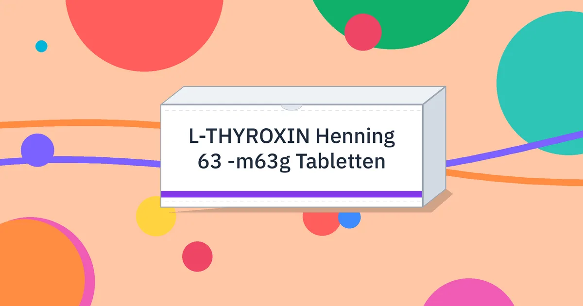 Symbolbild: Packung mit der Aufschrift L-THYROXIN Henning 63 -m63g Tabletten (PZN 16917462) – Verfügbarkeit und Bezug in Apotheken in Frankfurt am Main
