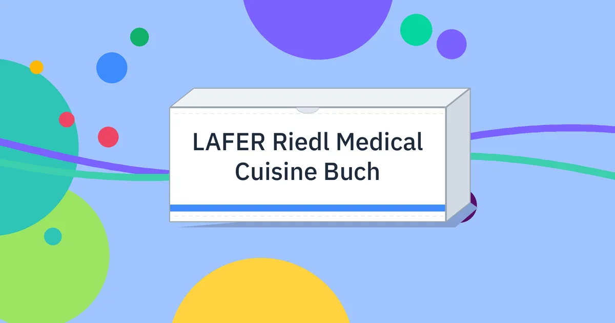 Symbolbild: Packung mit der Aufschrift LAFER Riedl Medical Cuisine Buch (PZN 17061632) – Verfügbarkeit und Bezug in Apotheken in Frankfurt am Main