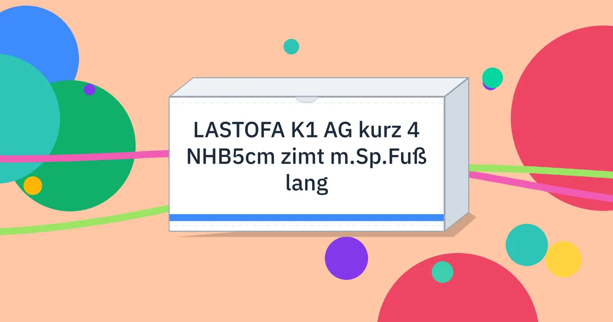 Symbolbild: Packung mit der Aufschrift LASTOFA K1 AG kurz 4 NHB5cm zimt m.Sp.Fuß lang (PZN 13792043) – Verfügbarkeit und Bezug in Apotheken in Frankfurt am Main