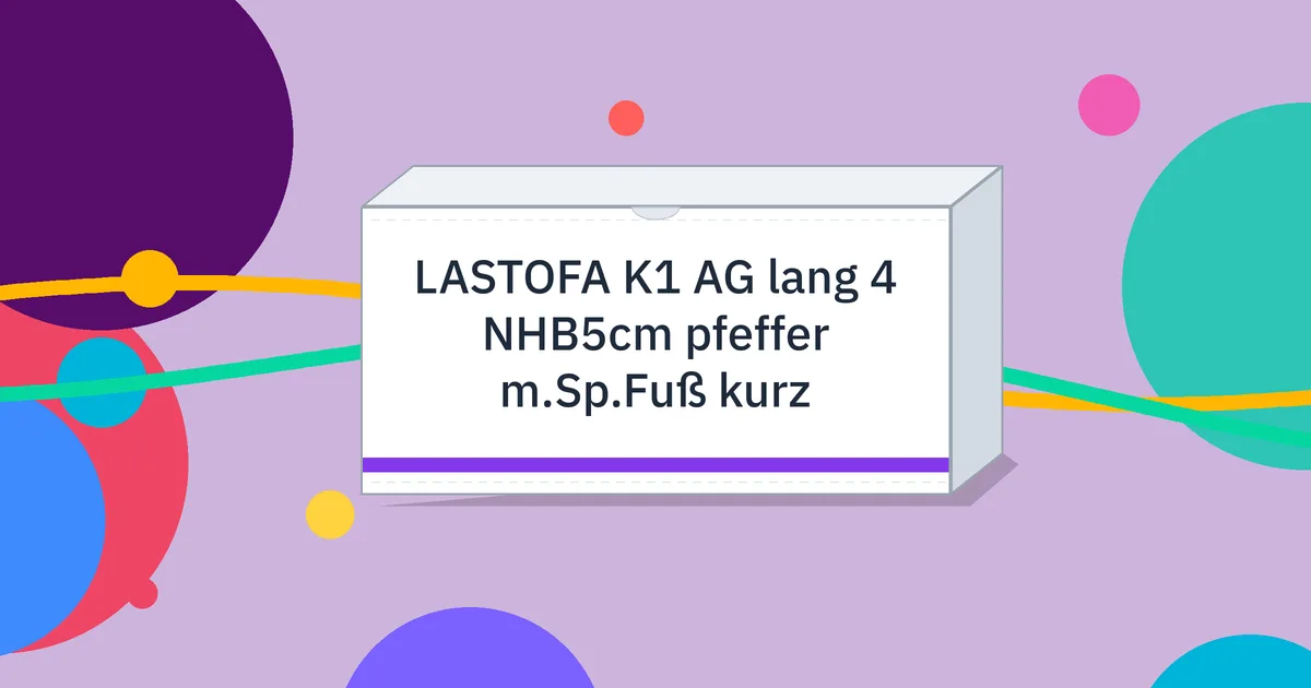 Symbolbild: Packung mit der Aufschrift LASTOFA K1 AG lang 4 NHB5cm pfeffer m.Sp.Fuß kurz (PZN 13792563) – Verfügbarkeit und Bezug in Apotheken in Frankfurt am Main