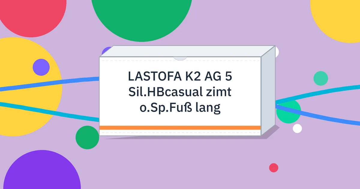 Symbolbild: Packung mit der Aufschrift LASTOFA K2 AG 5 Sil.HBcasual zimt o.Sp.Fuß lang (PZN 14150186) – Verfügbarkeit und Bezug in Apotheken in Frankfurt am Main