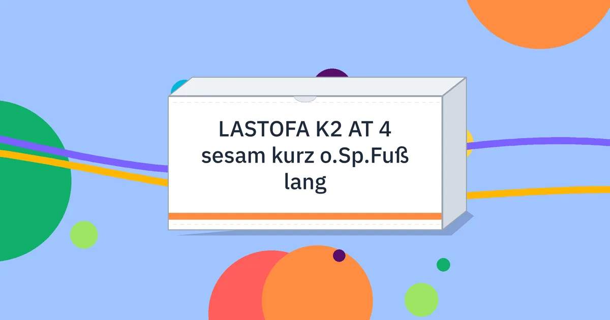 Symbolbild: Packung mit der Aufschrift LASTOFA K2 AT 4 sesam kurz o.Sp.Fuß lang (PZN 14151754) – Verfügbarkeit und Bezug in Apotheken in Frankfurt am Main