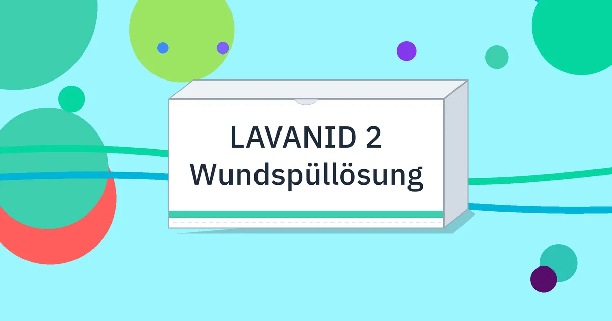 Symbolbild: Packung mit der Aufschrift LAVANID 2 Wundspüllösung (PZN 18669778) – Verfügbarkeit und Bezug in Apotheken in Frankfurt am Main