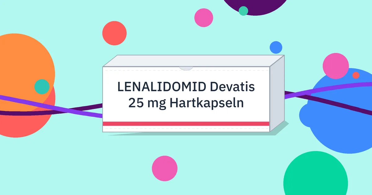 Symbolbild: Packung mit der Aufschrift LENALIDOMID Devatis 25 mg Hartkapseln (PZN 17491048) – Verfügbarkeit und Bezug in Apotheken in Frankfurt am Main