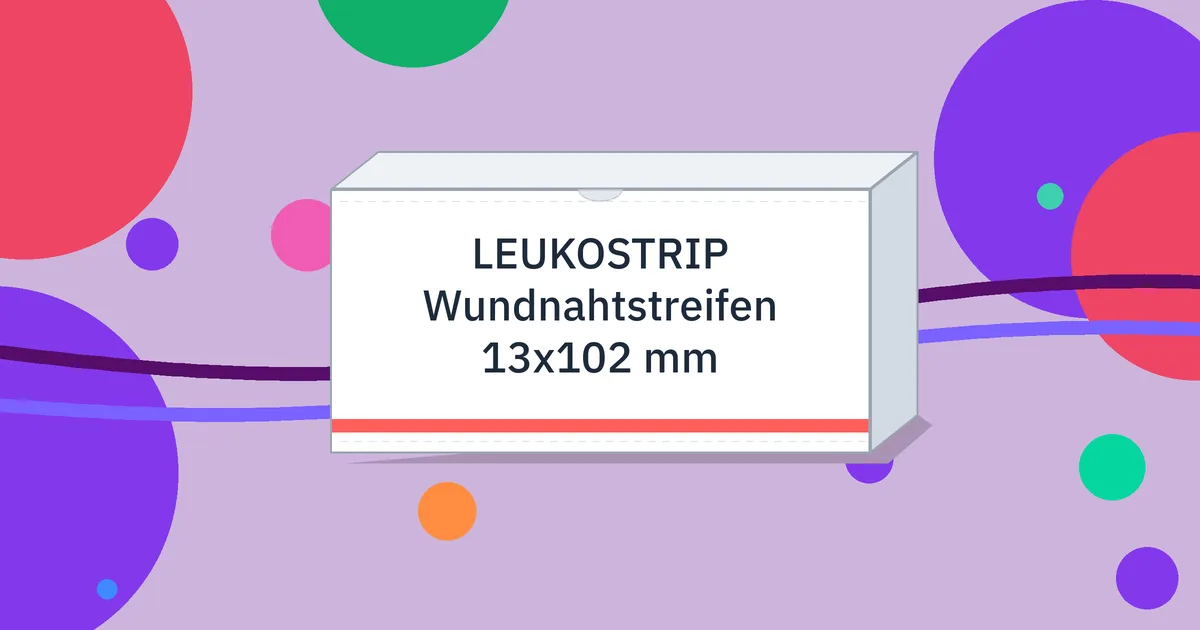 Symbolbild: Packung mit der Aufschrift LEUKOSTRIP Wundnahtstreifen 13x102 mm (PZN 17832093) – Verfügbarkeit und Bezug in Apotheken in Frankfurt am Main