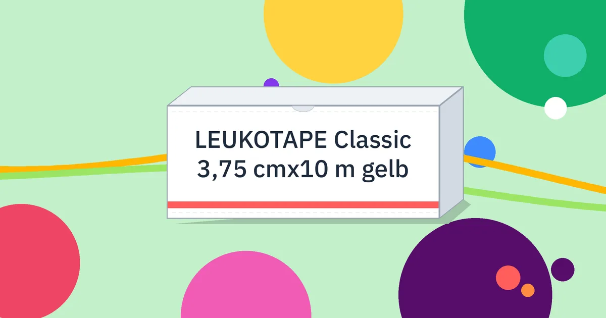 Symbolbild: Packung mit der Aufschrift LEUKOTAPE Classic 3,75 cmx10 m gelb (PZN 05384040) – Verfügbarkeit und Bezug in Apotheken in Frankfurt am Main