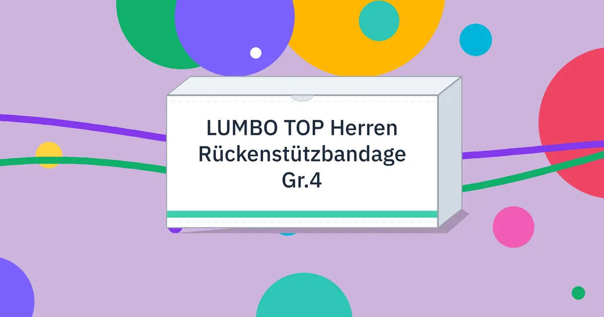 Symbolbild: Packung mit der Aufschrift LUMBO TOP Herren Rückenstützbandage Gr.4 (PZN 05045616) – Verfügbarkeit und Bezug in Apotheken in Frankfurt am Main