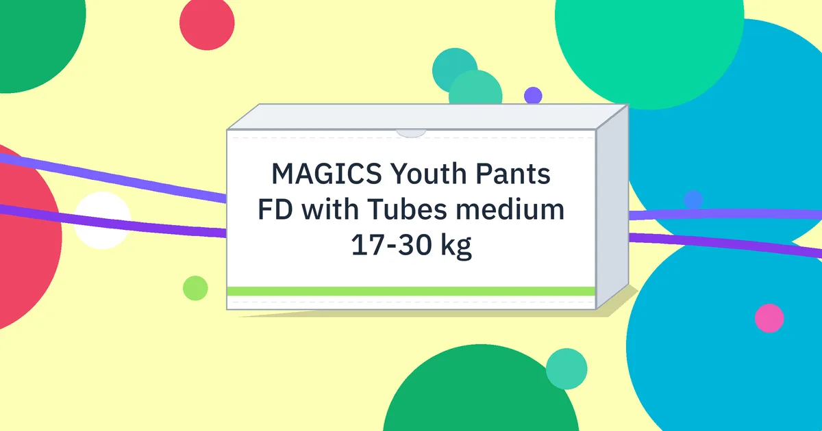 Symbolbild: Packung mit der Aufschrift MAGICS Youth Pants FD with Tubes medium 17-30 kg (PZN 20169215) – Verfügbarkeit und Bezug in Apotheken in Frankfurt am Main