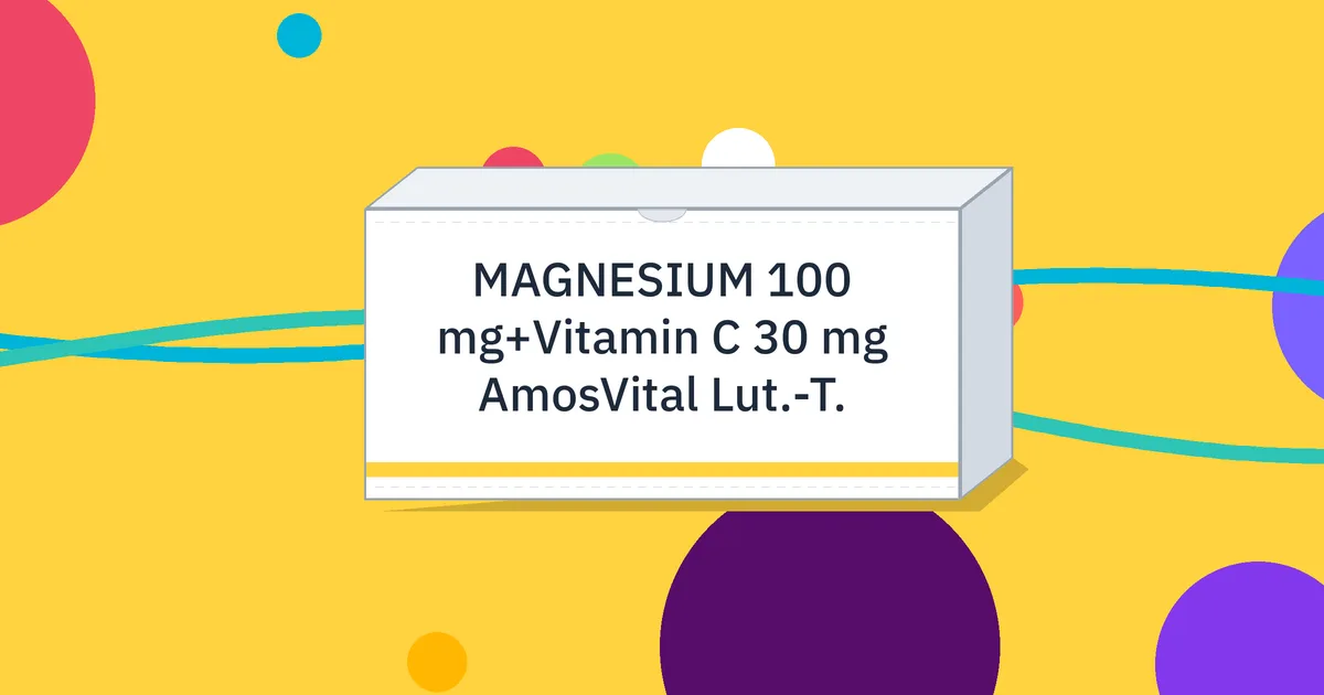 Symbolbild: Packung mit der Aufschrift MAGNESIUM 100 mg+Vitamin C 30 mg AmosVital Lut.-T. (PZN 00658248) – Verfügbarkeit und Bezug in Apotheken in Frankfurt am Main