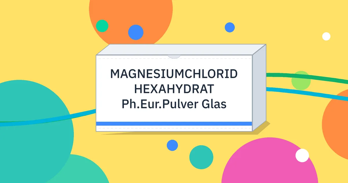 Symbolbild: Packung mit der Aufschrift MAGNESIUMCHLORID HEXAHYDRAT Ph.Eur.Pulver Glas (PZN 15737657) – Verfügbarkeit und Bezug in Apotheken in Frankfurt am Main