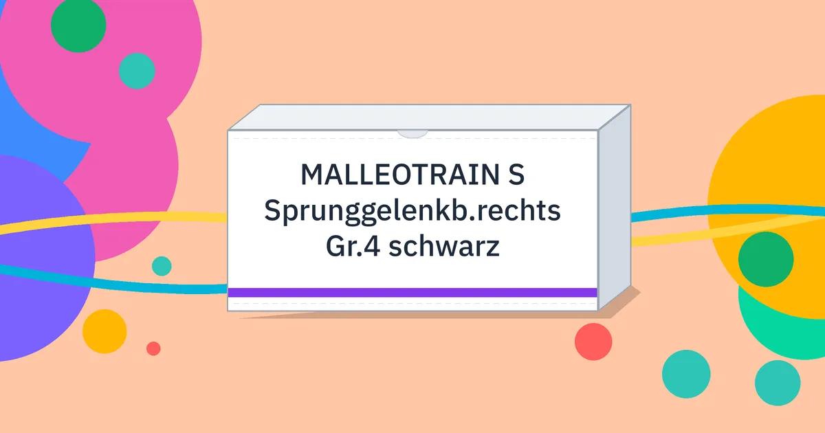 Symbolbild: Packung mit der Aufschrift MALLEOTRAIN S Sprunggelenkb.rechts Gr.4 schwarz (PZN 10220547) – Verfügbarkeit und Bezug in Apotheken in Frankfurt am Main