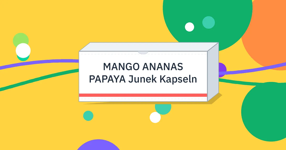 Symbolbild: Packung mit der Aufschrift MANGO ANANAS PAPAYA Junek Kapseln (PZN 03495002) – Verfügbarkeit und Bezug in Apotheken in Frankfurt am Main