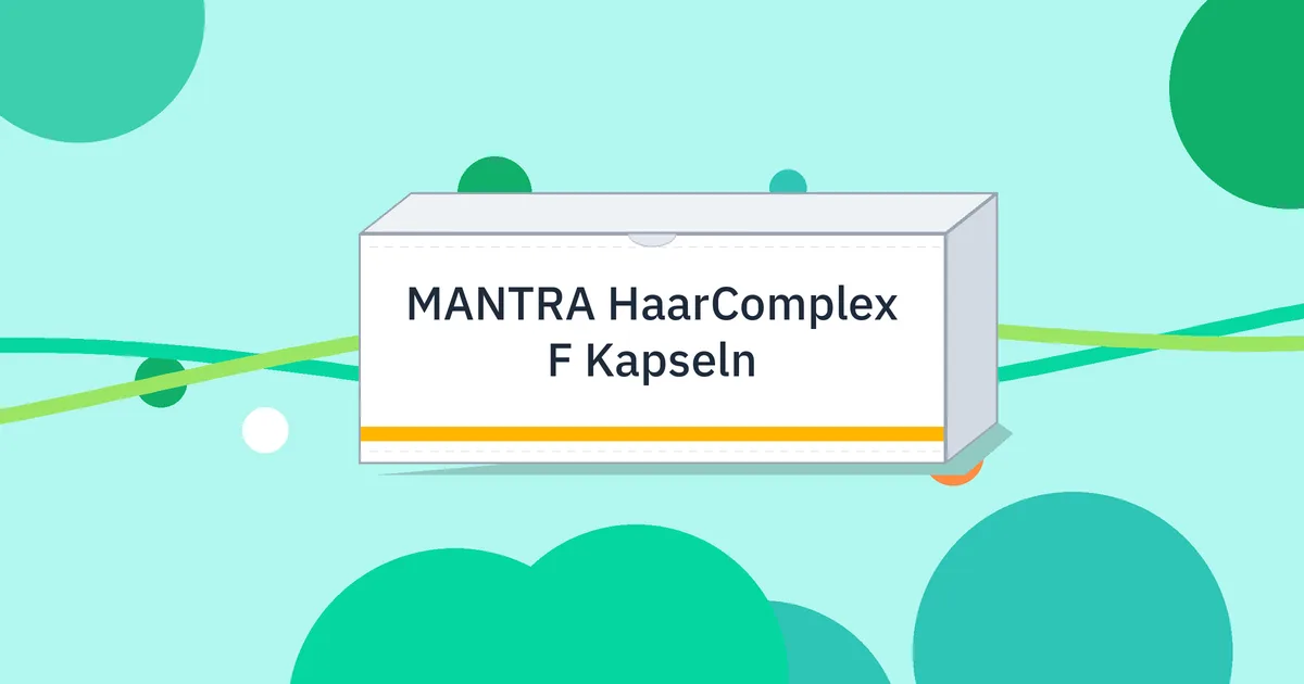 Symbolbild: Packung mit der Aufschrift MANTRA HaarComplex F Kapseln (PZN 14307481) – Verfügbarkeit und Bezug in Apotheken in Frankfurt am Main