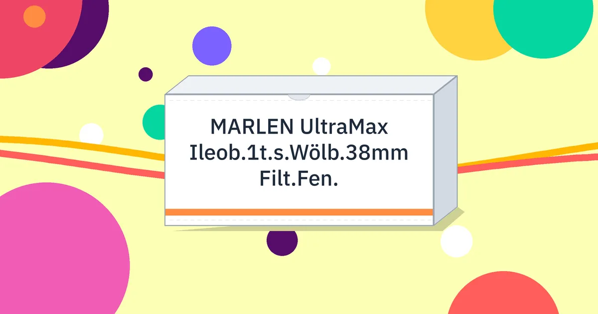 Symbolbild: Packung mit der Aufschrift MARLEN UltraMax Ileob.1t.s.Wölb.38mm Filt.Fen. (PZN 10741329) – Verfügbarkeit und Bezug in Apotheken in Frankfurt am Main