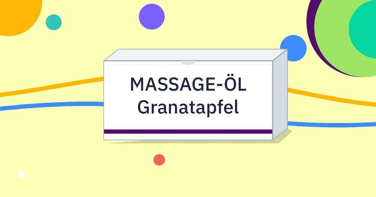 Symbolbild: Packung mit der Aufschrift MASSAGE-ÖL Granatapfel (PZN 13857512) – Verfügbarkeit und Bezug in Apotheken in Frankfurt am Main