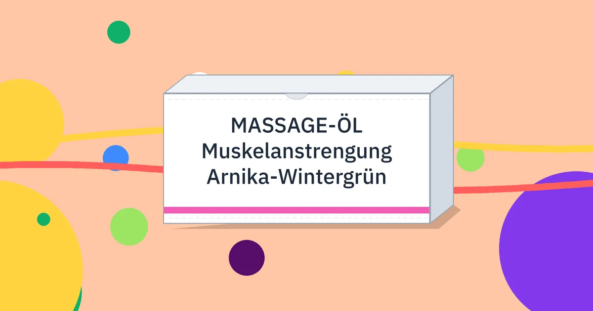 Symbolbild: Packung mit der Aufschrift MASSAGE-ÖL Muskelanstrengung Arnika-Wintergrün (PZN 16021814) – Verfügbarkeit und Bezug in Apotheken in Frankfurt am Main