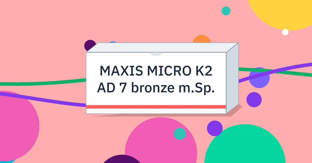 Symbolbild: Packung mit der Aufschrift MAXIS MICRO K2 AD 7 bronze m.Sp. (PZN 17673513) – Verfügbarkeit und Bezug in Apotheken in Frankfurt am Main